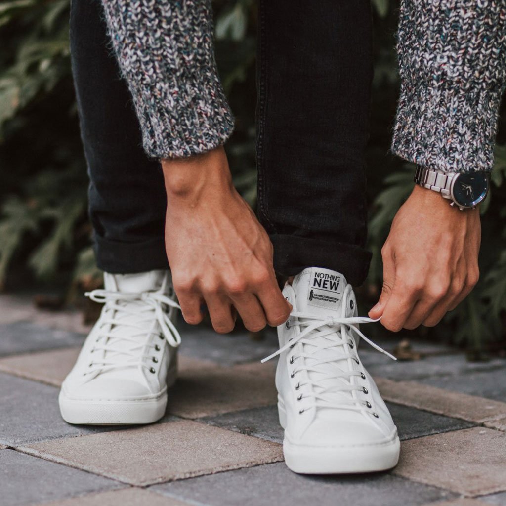 Men's White Canvas High Top Designer Sneaker - Nothing New®