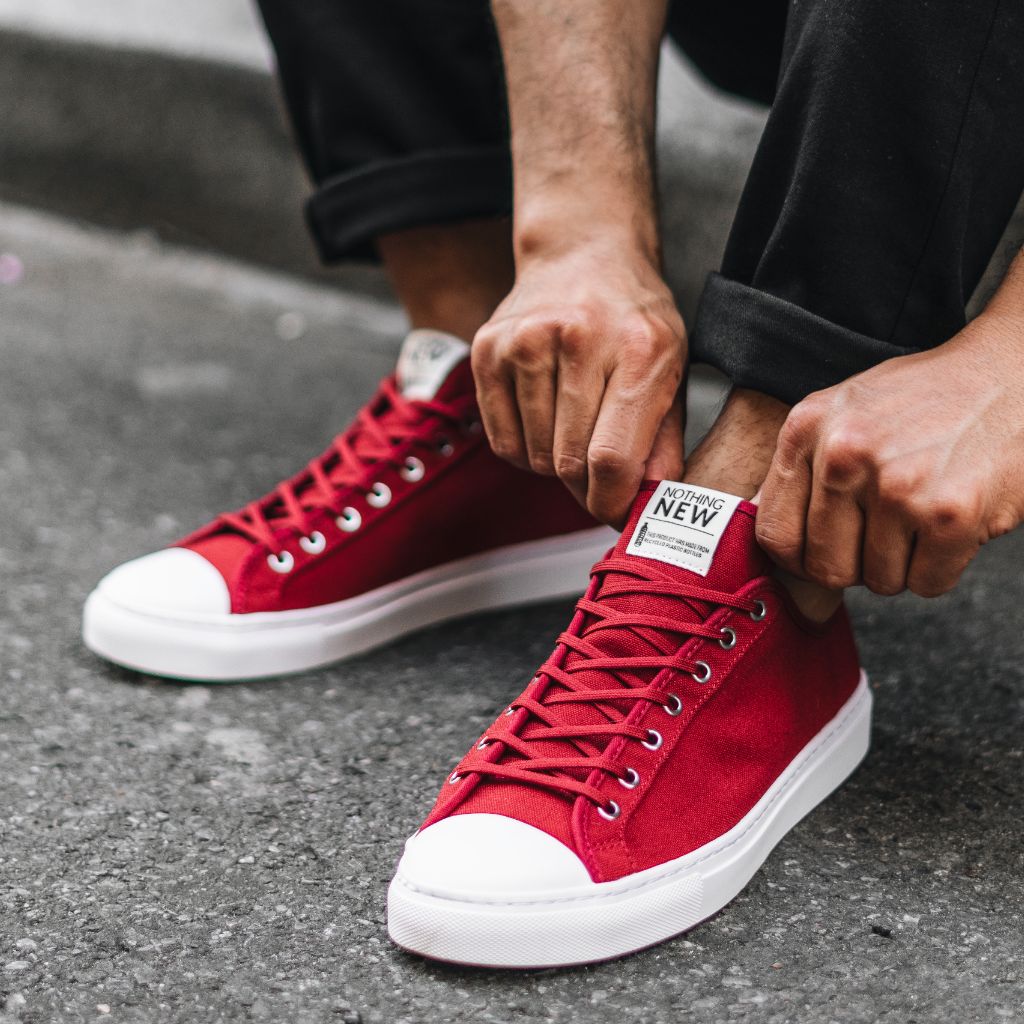 Men's Red Canvas Low Top Designer Sneaker - Nothing New®