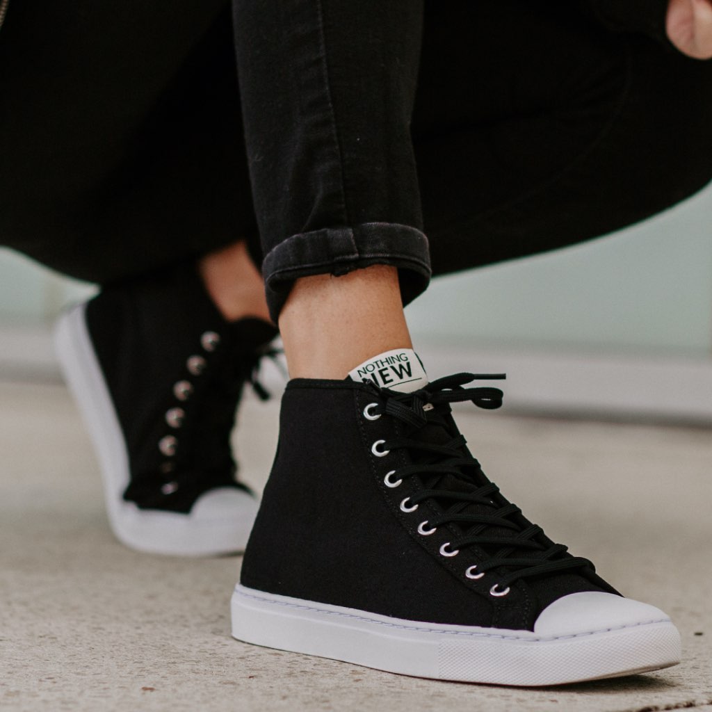 Women's High Top Designer Sneaker in Black Canvas - Nothing New®