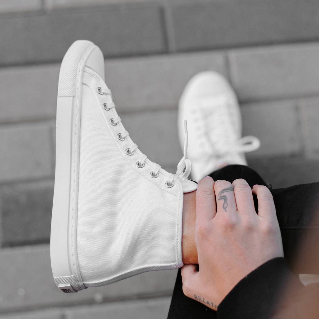 Women's High Top Designer Sneaker in White Canvas - Nothing New®